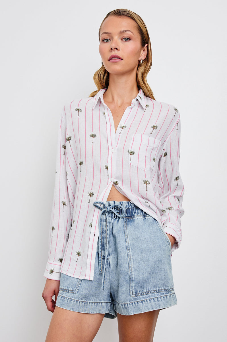 CHARLI SHIRT - PINK PALM STRIPE – Rails EU